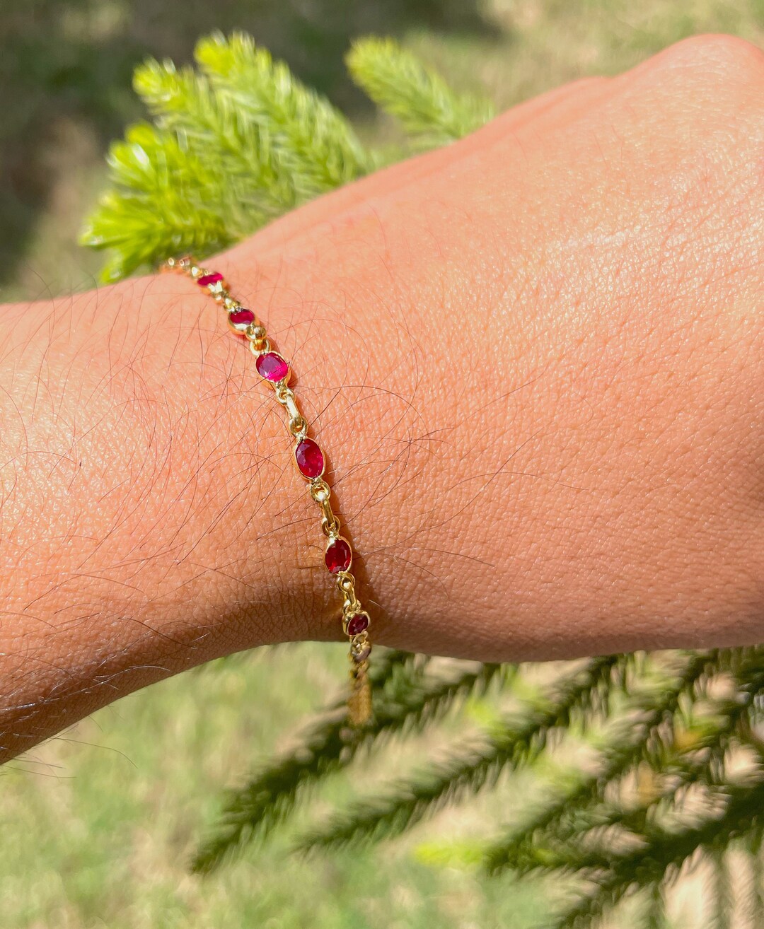 14k Solid Gold/natural Ruby Tennis Bracelet - Etsy