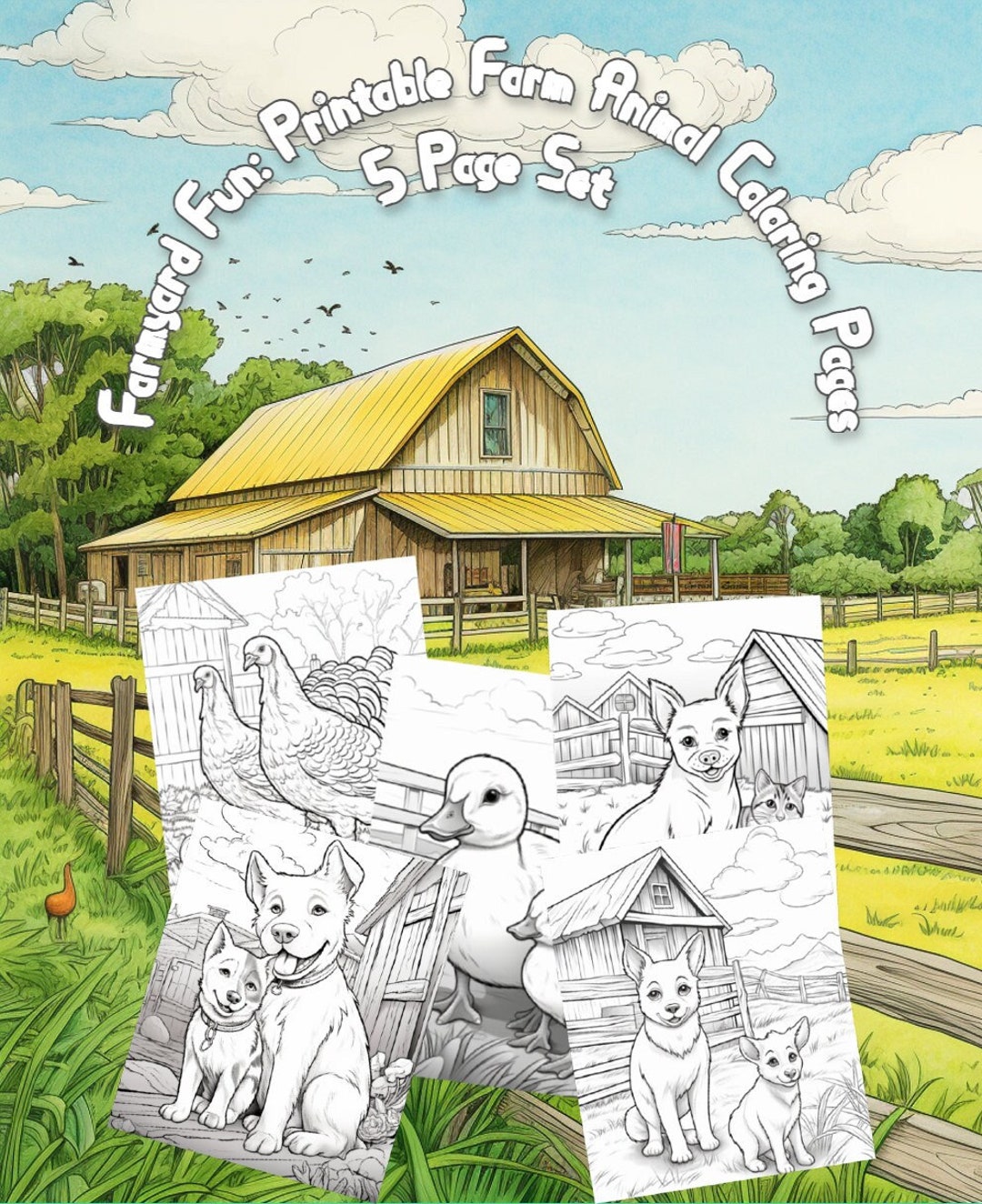 Farmyard Fun: Printable Farm Animal Coloring Pages 5 Page Set - Etsy
