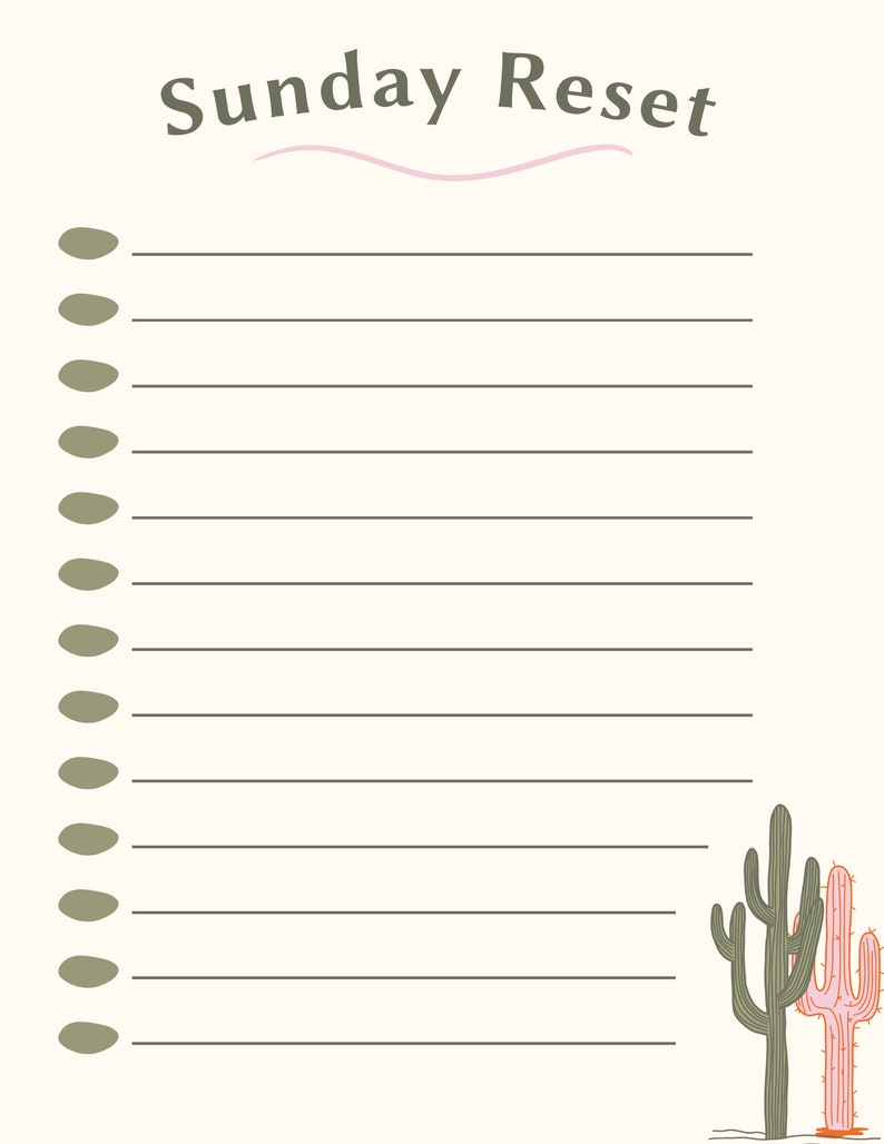 Sunday Reset Checklist - Etsy