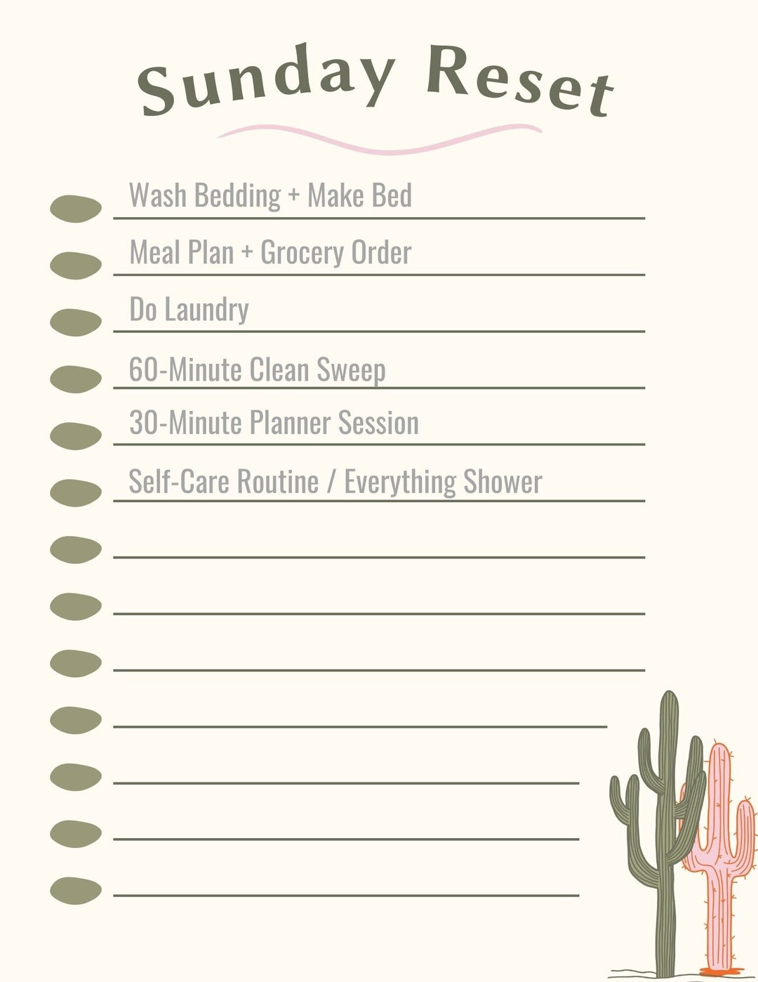 Sunday Reset Checklist - Etsy
