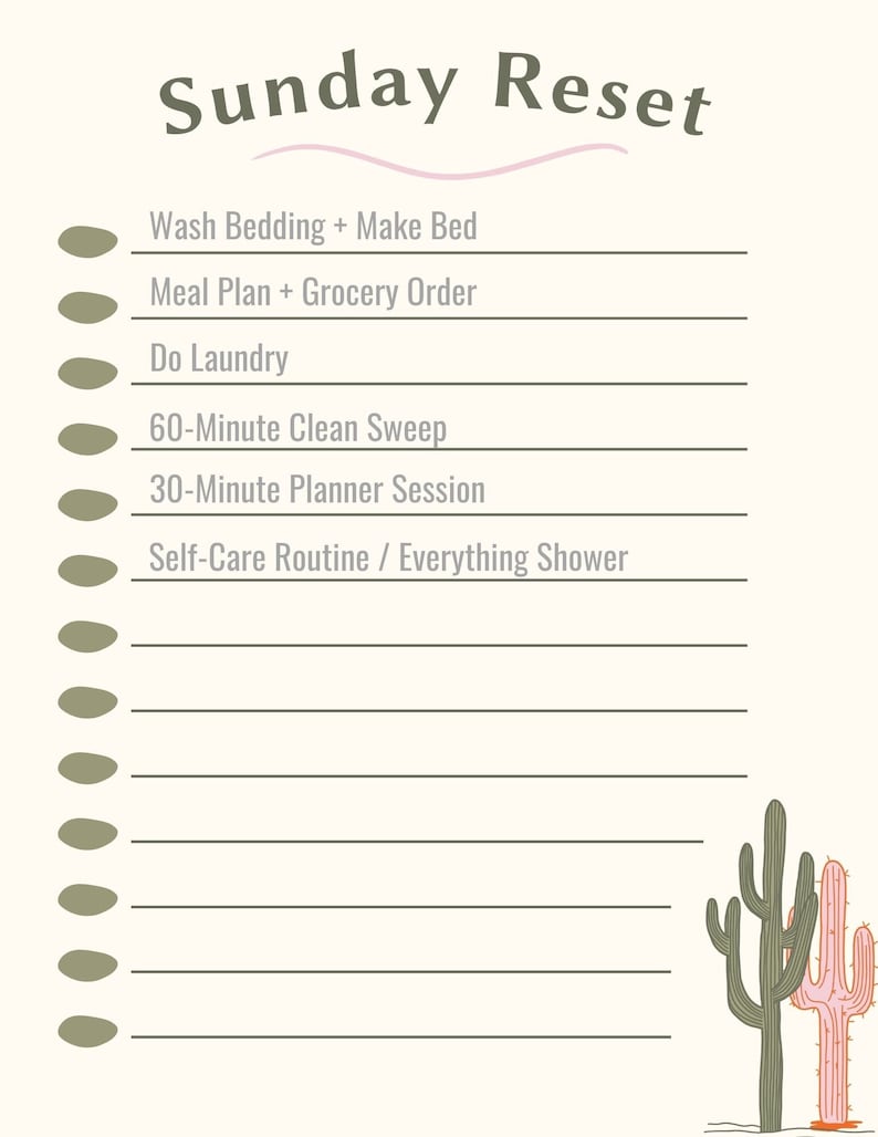 Sunday Reset Checklist - Etsy