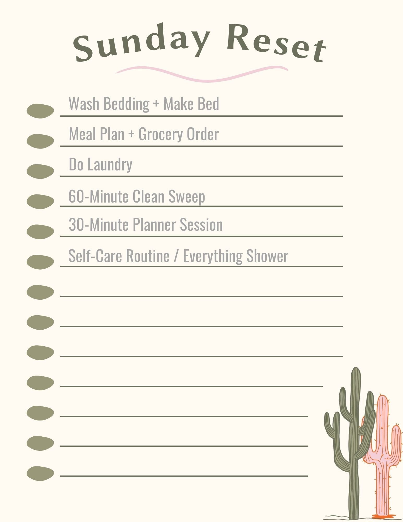 Sunday Reset Checklist - Etsy