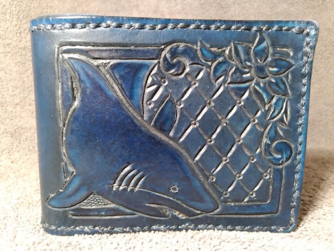Leather Bi-fold Wallet Dark Blue Shark - Etsy