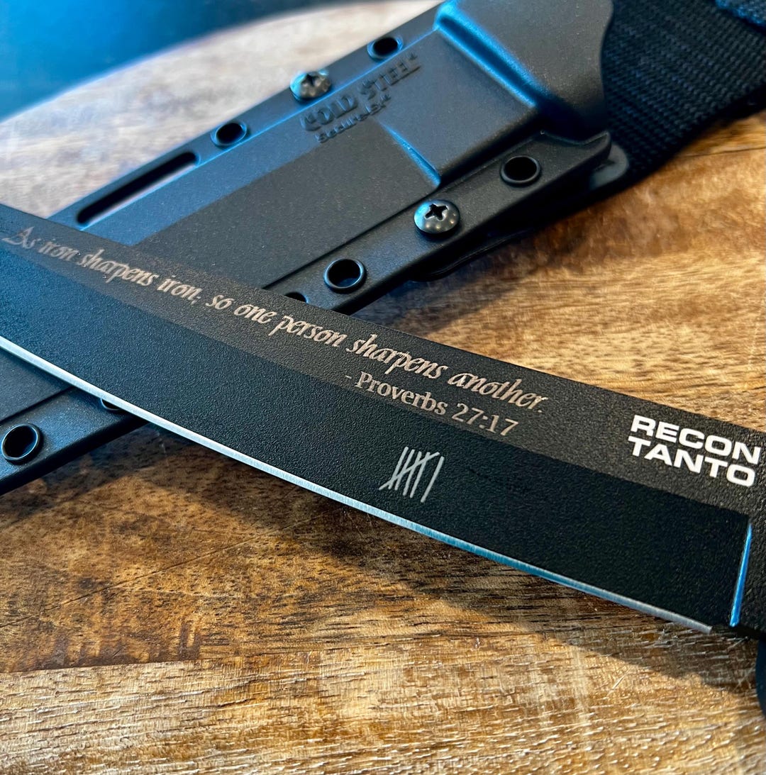 Personalized Iron Sharpens Iron Knife, Mens Engraved Gift, Proverbs 27: ...
