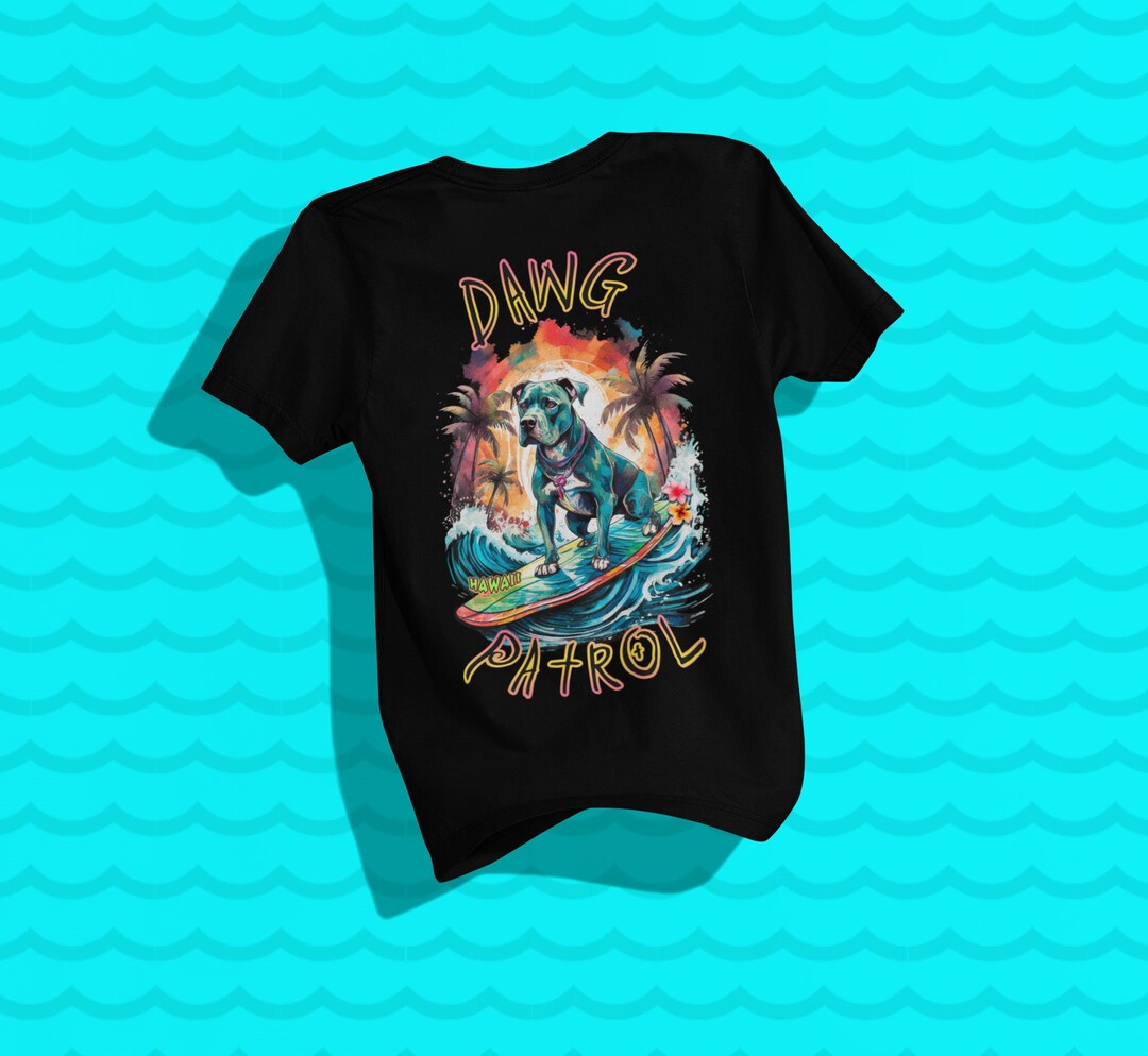 Dawg Patrol Hawaii Pitbull Surfing a Wave in Vivid Color - Etsy