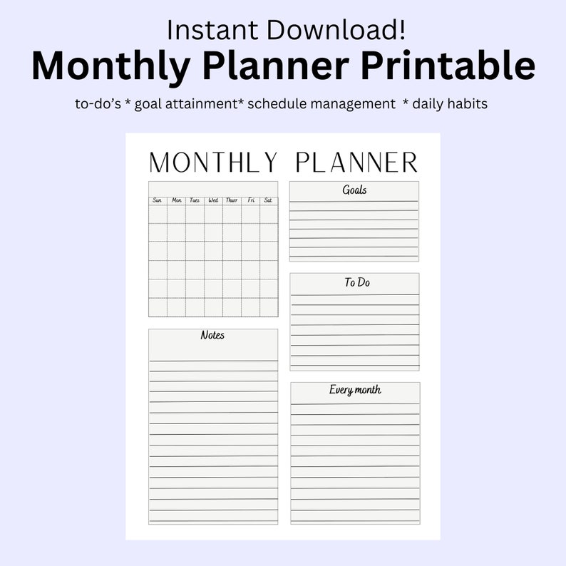 Monthly Planner Printable - Etsy