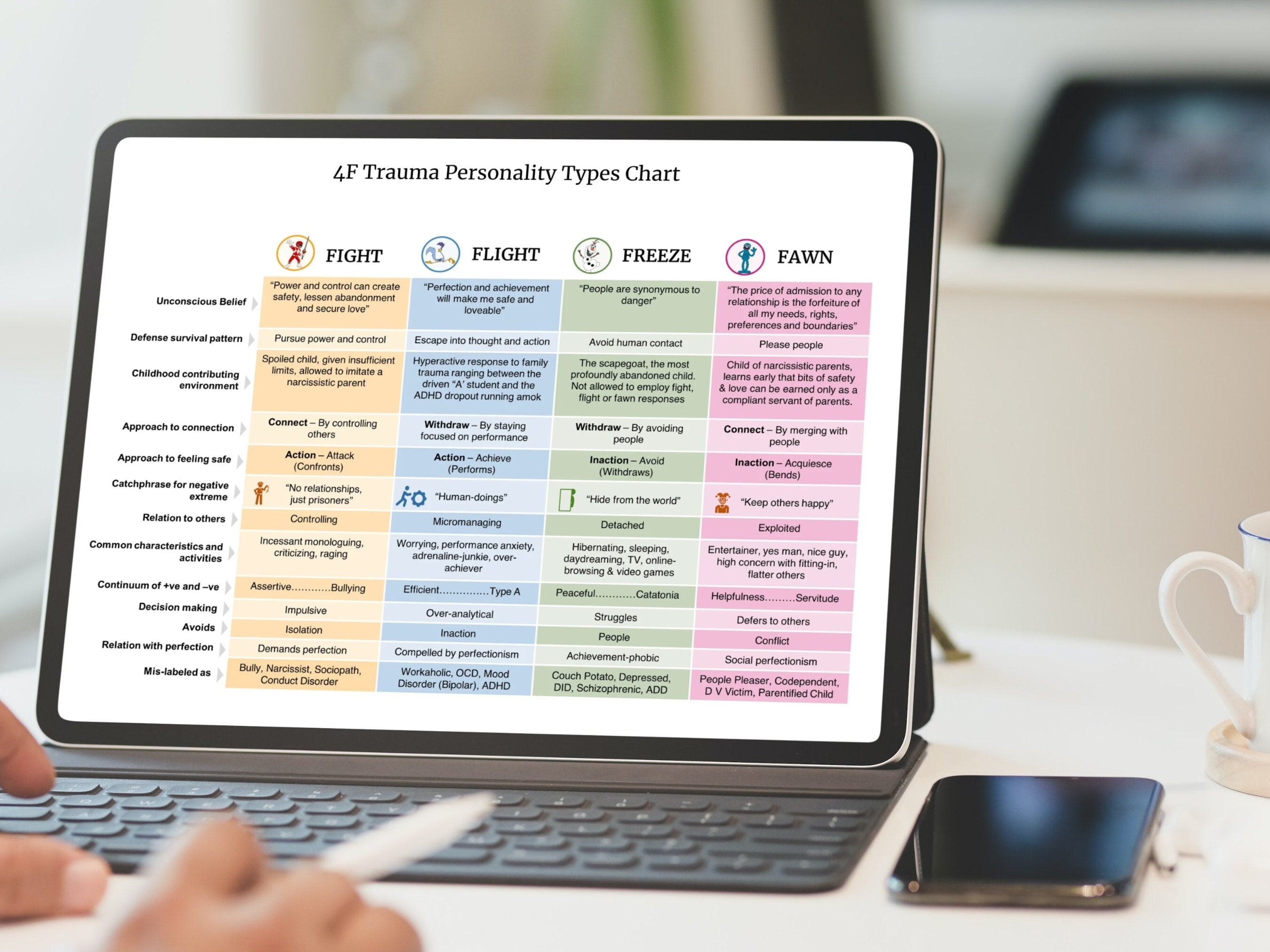 4F Trauma Personality Types Chart Visual Aid mental Health Education ...