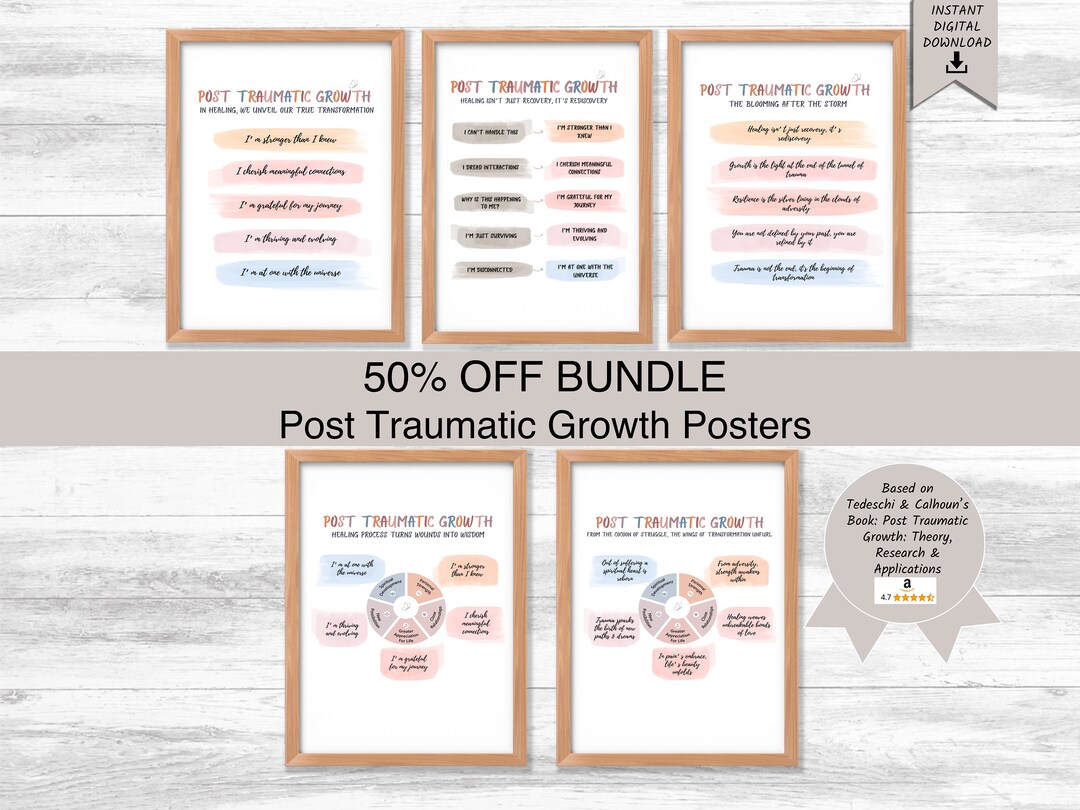5 Post Traumatic Growth Boho Posters Bundle, Counselor Therapy Office ...