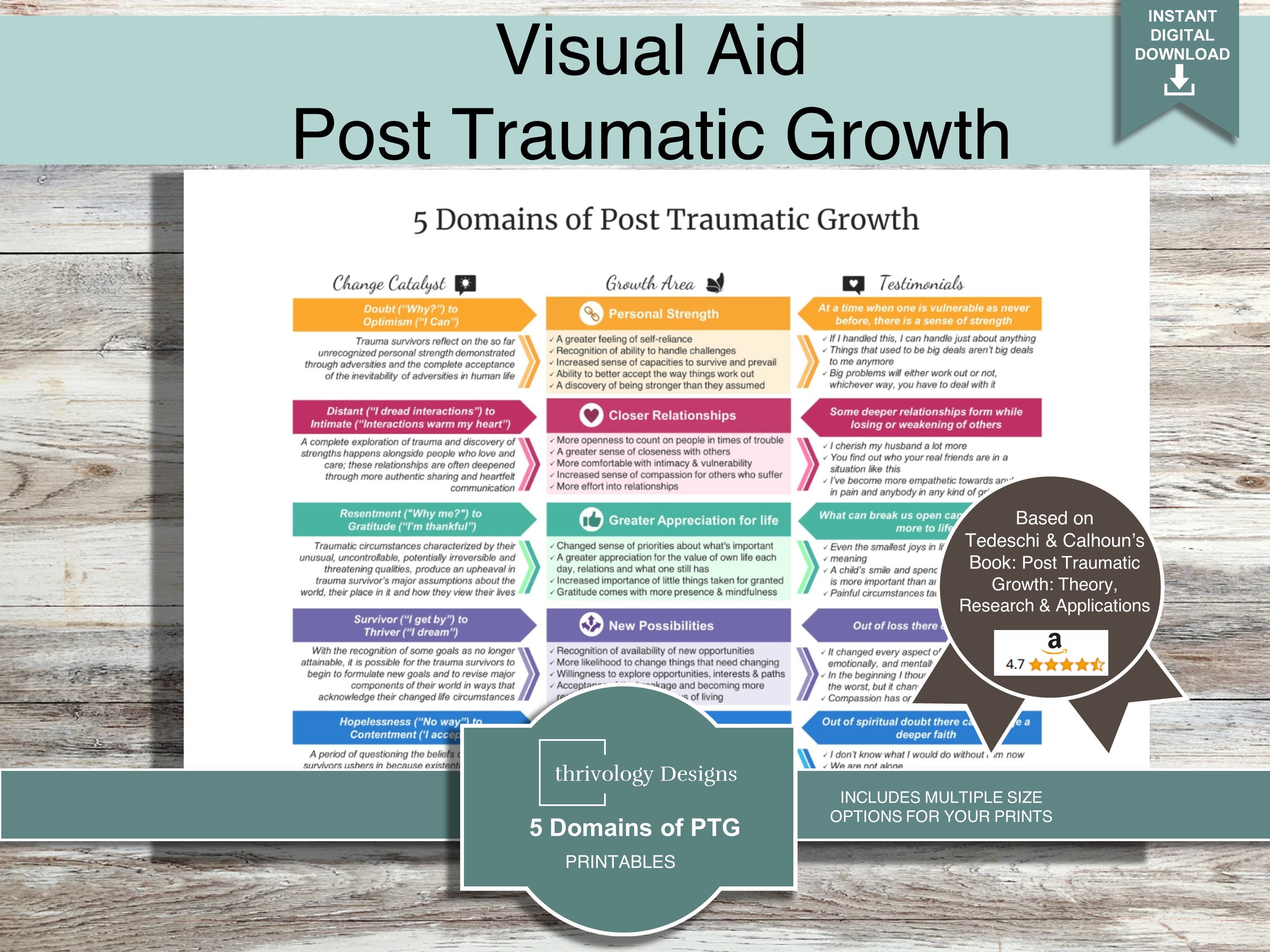 5 Domains of Post Traumatic Growth Visual Aid for Therapists or Self ...