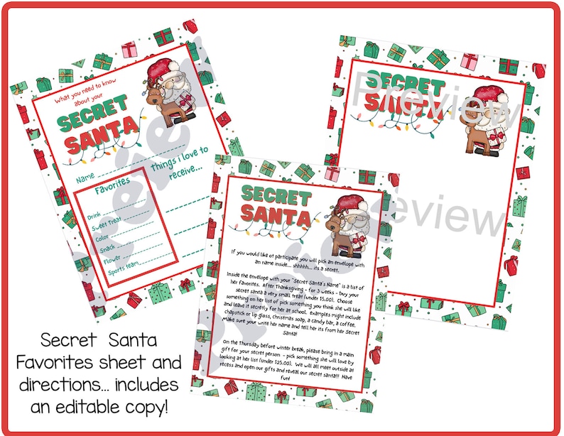 Secret Santa Printable, Secret Santa Gift Exchange, Christmas, Holiday ...