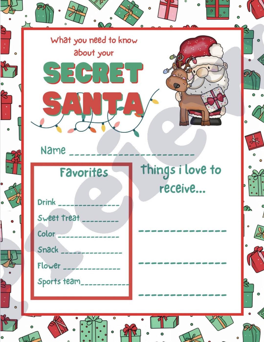 Secret Santa Printable, Secret Santa Gift Exchange, Christmas, Holiday ...