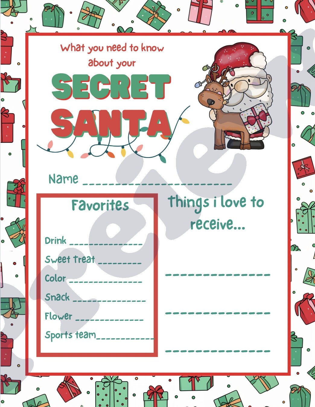 Secret Santa Printable, Secret Santa Gift Exchange, Christmas, Holiday ...