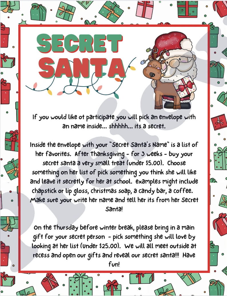 Secret Santa Printable, Secret Santa Gift Exchange, Christmas, Holiday ...