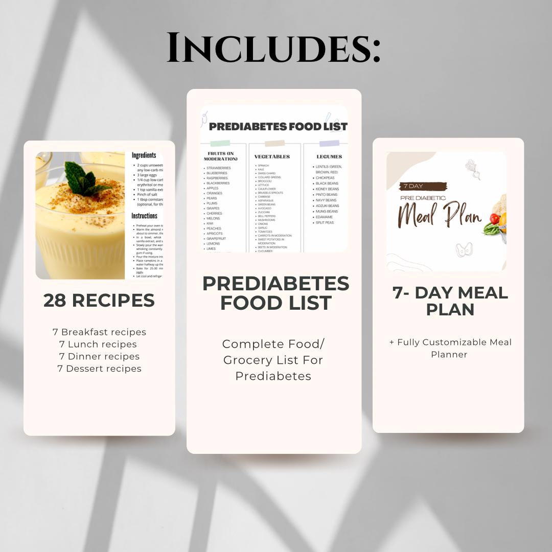 Pre Diabetic Diet Bundle, 7-day Meal Plan + 28 Recipes + Food List for ...