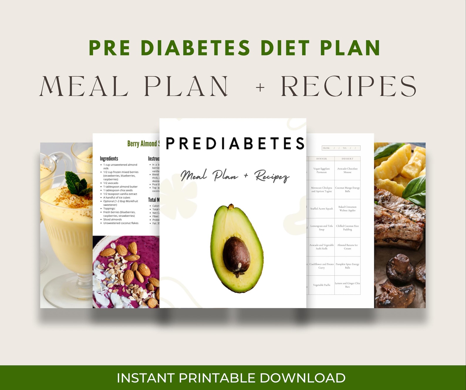 Pre Diabetic Diet Bundle, 7-day Meal Plan + 28 Recipes + Food List for ...