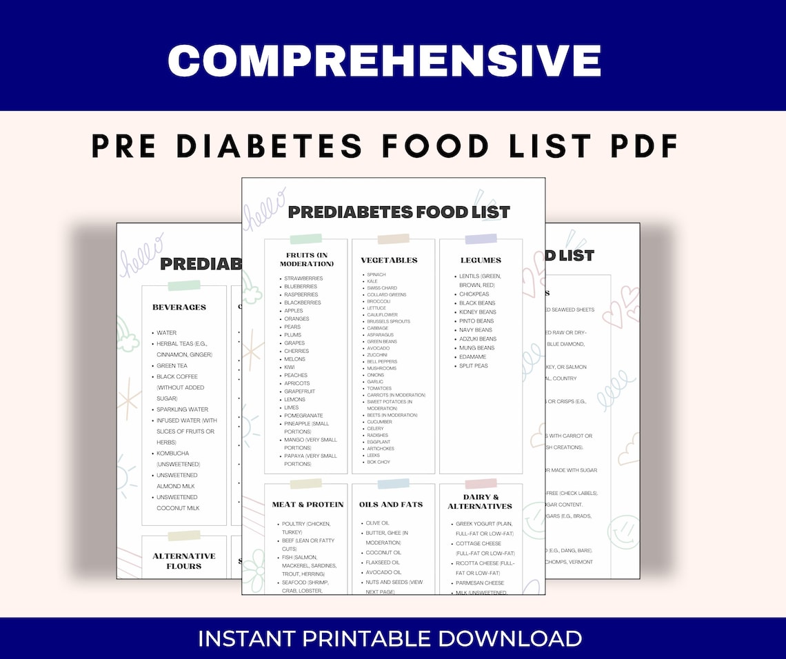 Pre Diabetic Food List | Prediabetes Diet Food Chart Printable PDF - Etsy