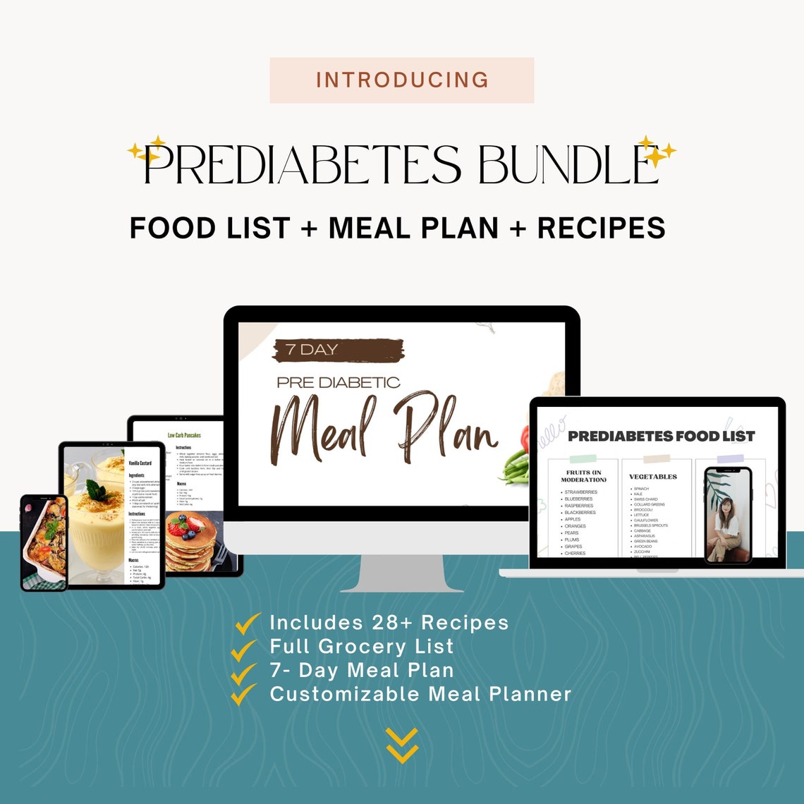 Pre Diabetic Diet Bundle, 7-day Meal Plan + 28 Recipes + Food List for ...