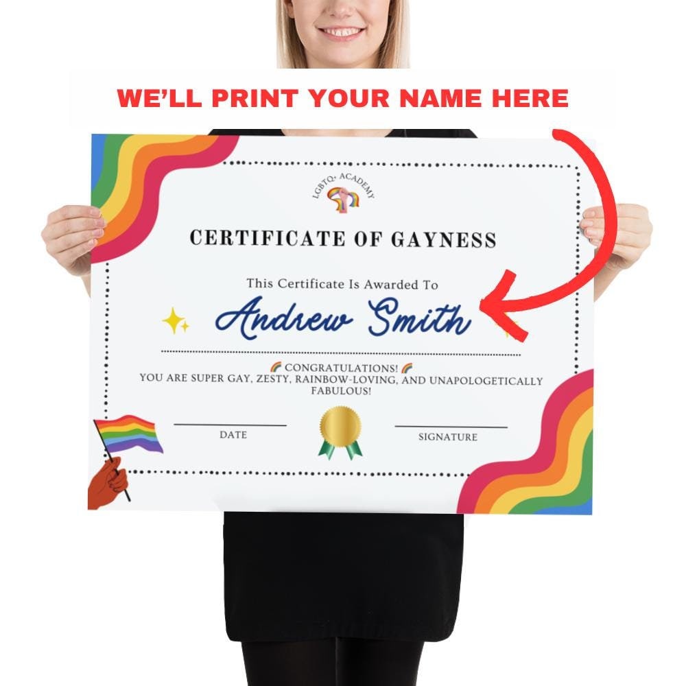 Funny Gag Gift, Giant Certificate of Gayness, Custom Hilarious Gift ...