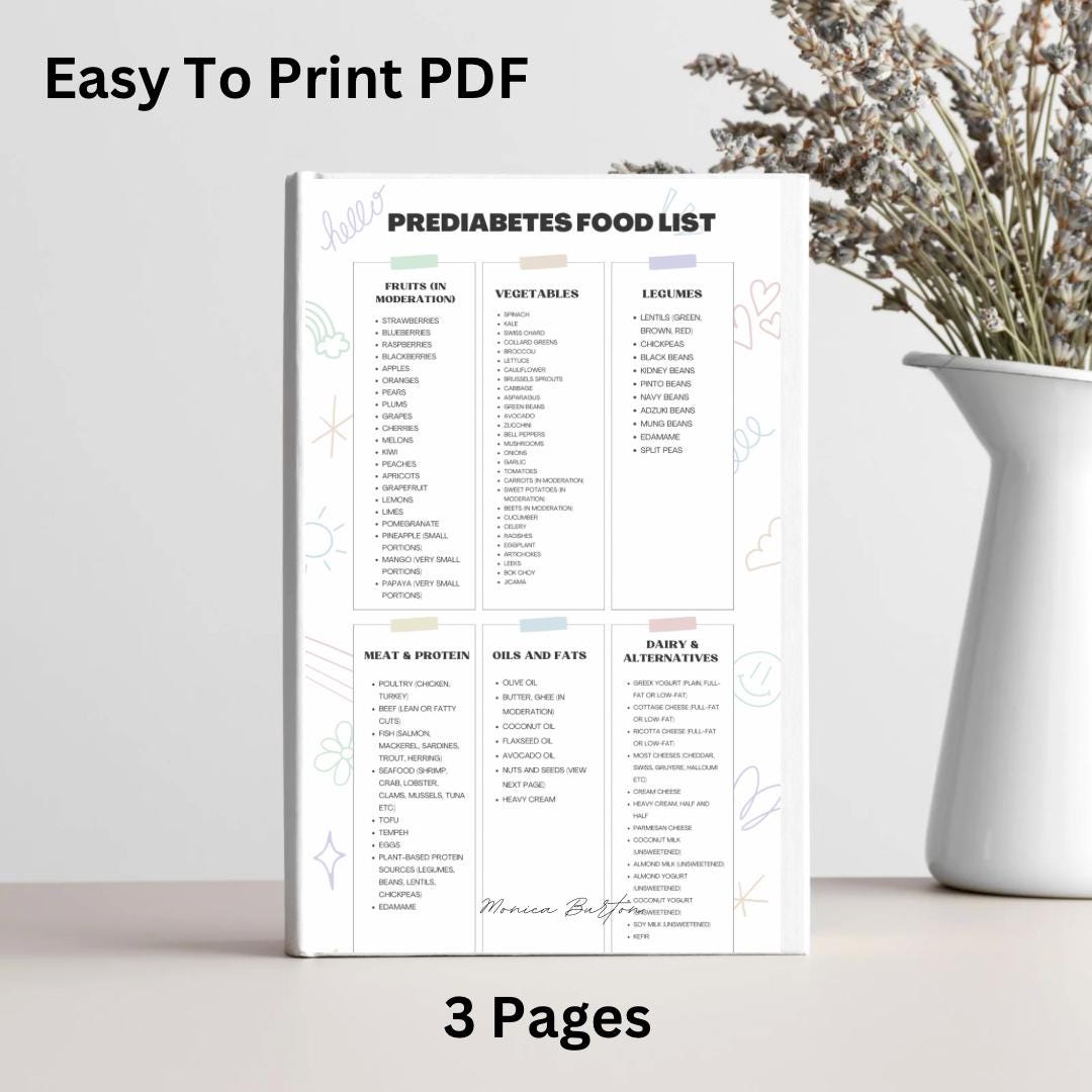 Pre Diabetic Food List | Prediabetes Diet Food Chart Printable PDF - Etsy