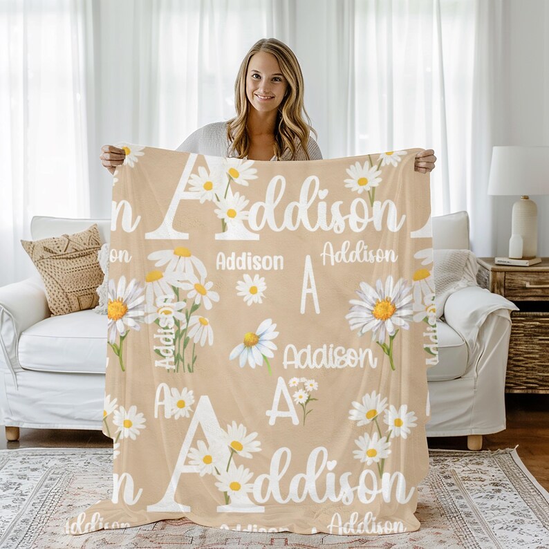 Custom Blanket With Daisies and Initial Letter, Personalized Name ...