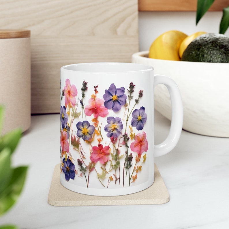 Pressed Purple Flowers Boho Coffee Mug Flowers Tea Mug Gift Coffee ...