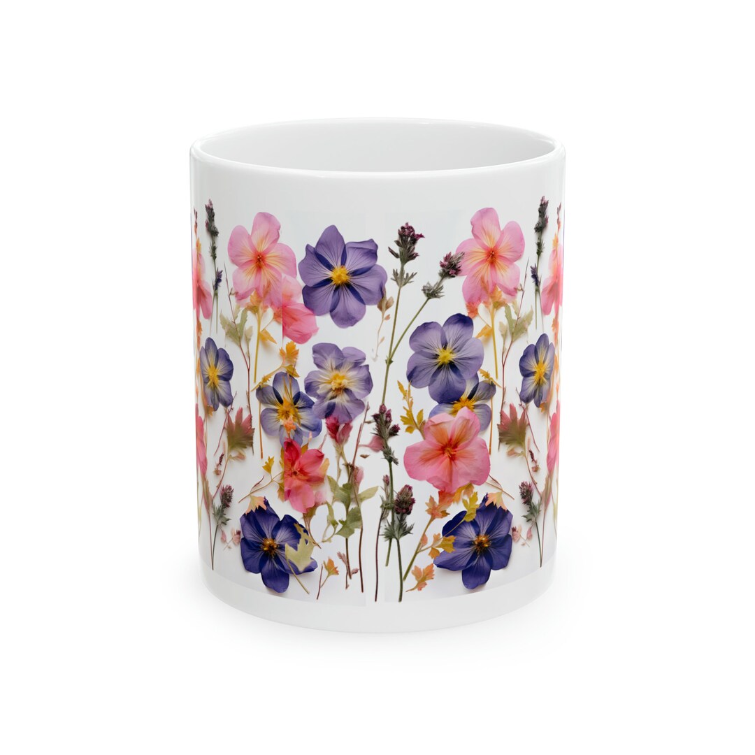Pressed Purple Flowers Boho Coffee Mug Flowers Tea Mug Gift Coffee ...