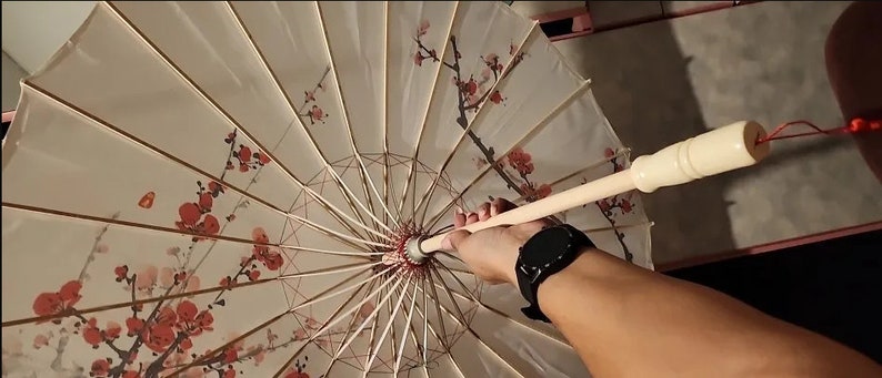 82cm Red Silk Cloth Parasol With Pionyes Vintage Handcrafted ...