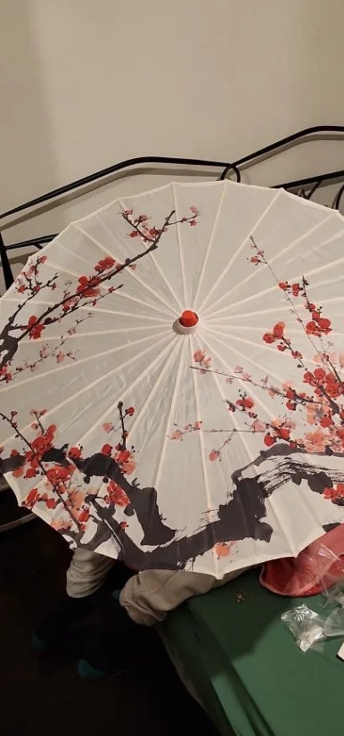 82cm Red Silk Cloth Parasol With Pionyes Vintage Handcrafted ...