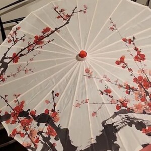82cm Red Silk Cloth Parasol With Pionyes Vintage Handcrafted ...