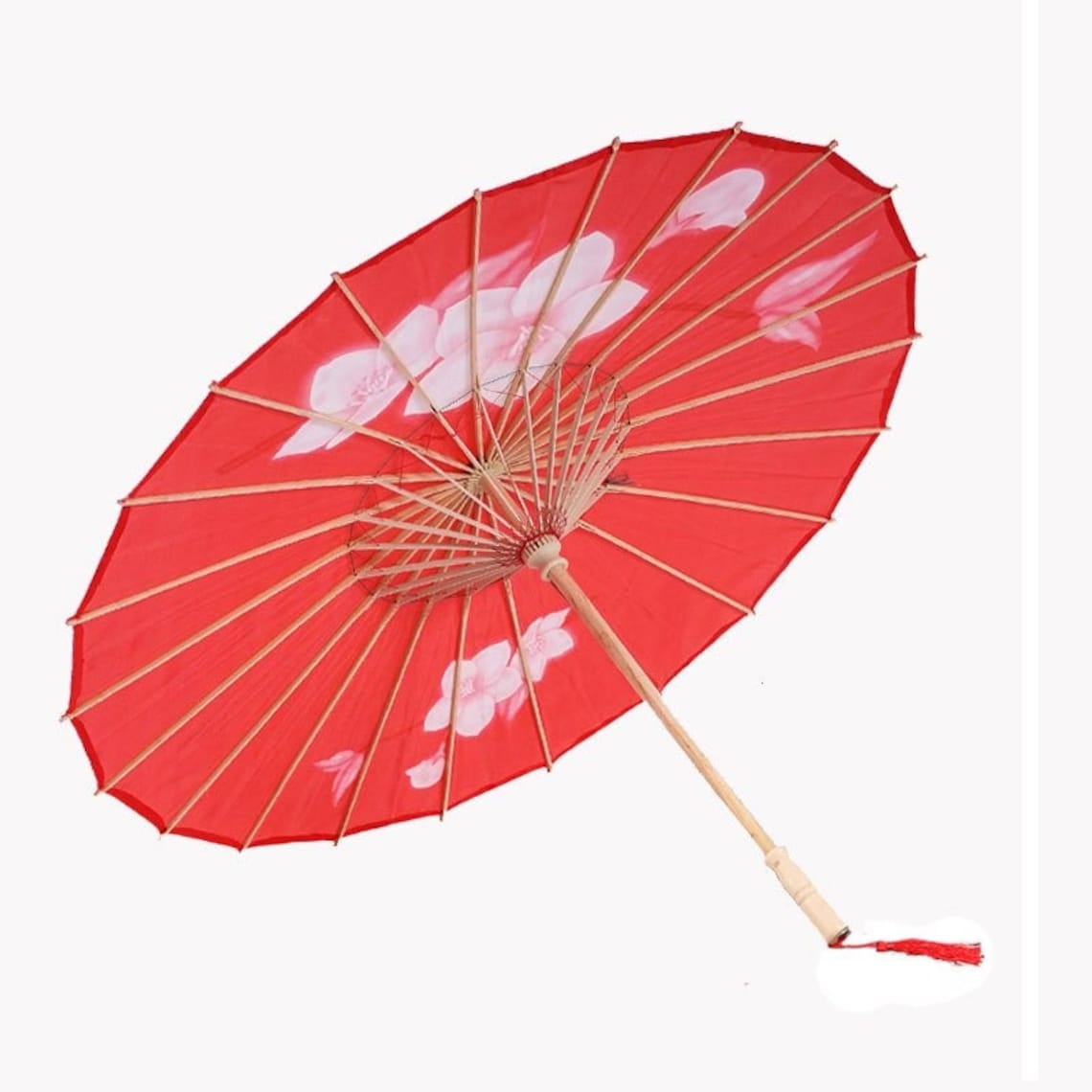 82cm Red Silk Cloth Parasol With Pionyes Vintage Handcrafted ...