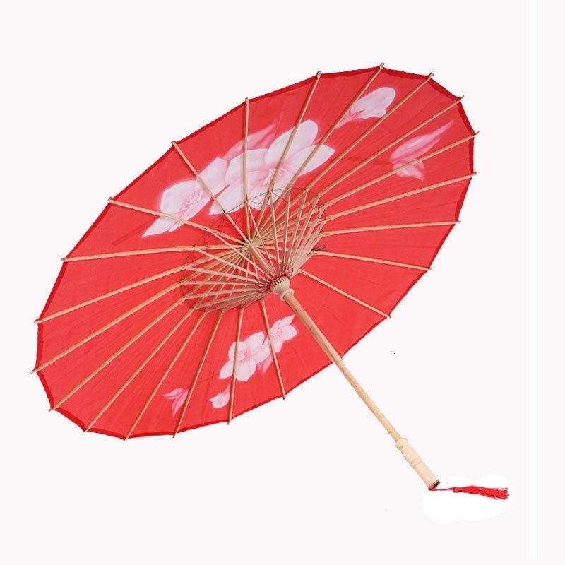 82cm Red Silk Cloth Parasol With Pionyes Vintage Handcrafted ...