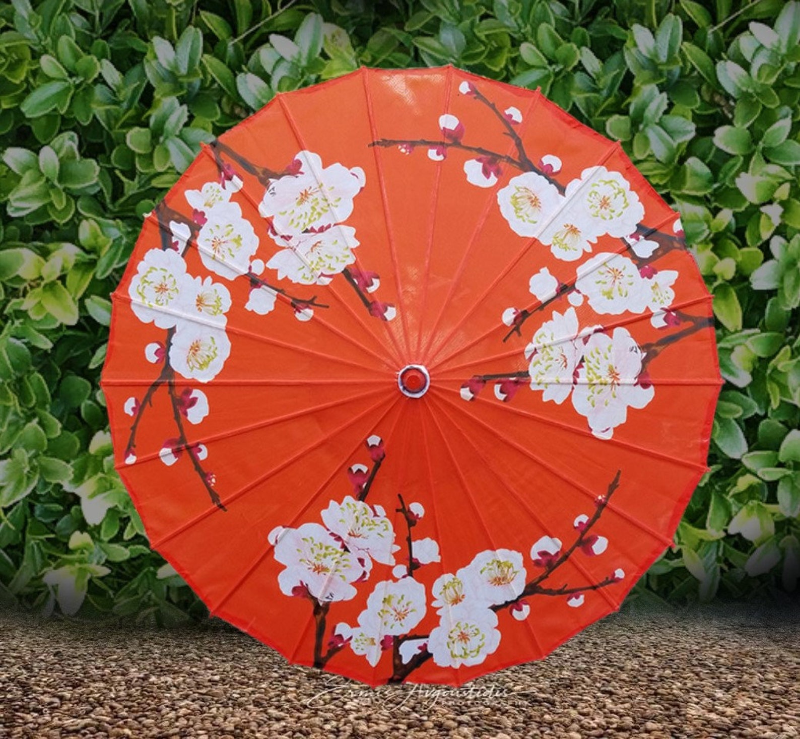 82cm Red Silk Cloth Parasol With Pionyes Vintage Handcrafted ...