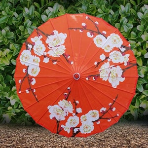 82cm Red Silk Cloth Parasol With Pionyes Vintage Handcrafted ...