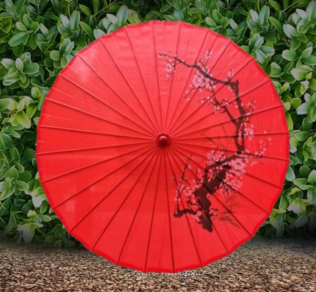 82cm Red Silk Cloth Parasol With Dragon Vintage Handcrafted Traditional ...