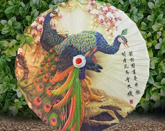 82cm Red Silk Cloth Parasol With Pionyes Vintage Handcrafted ...