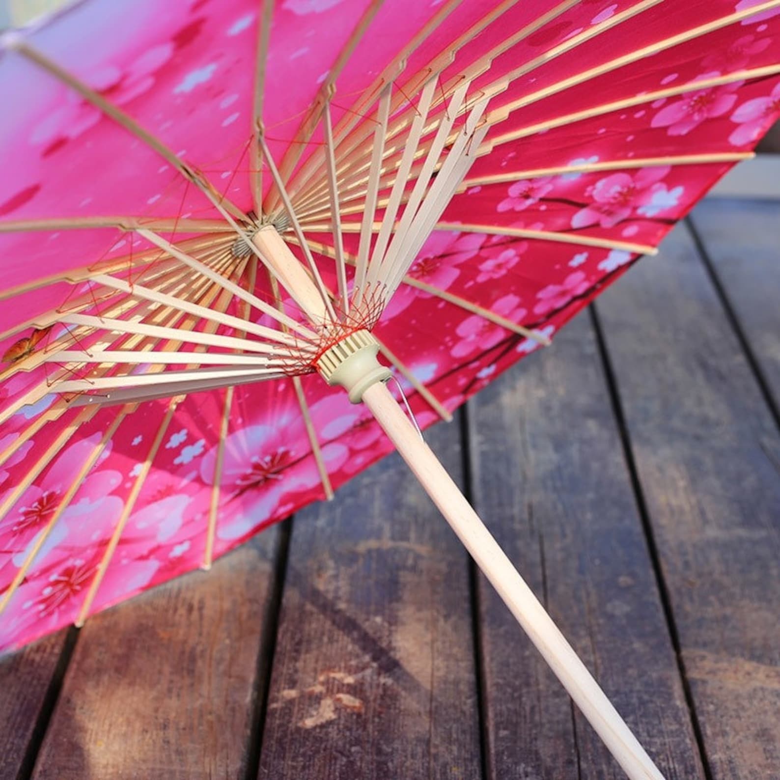 82cm Red Silk Cloth Parasol With Pionyes Vintage Handcrafted ...