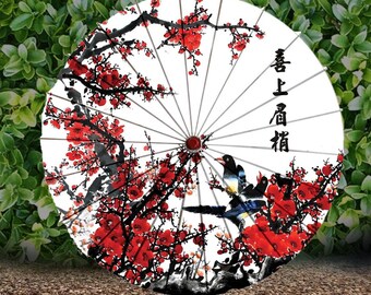 82cm Red Silk Cloth Parasol With Pionyes Vintage Handcrafted ...