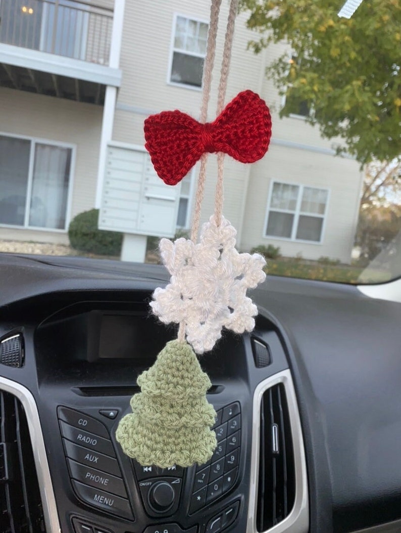 Crochet Winter Tree and Snowflake Car Hanger - Etsy