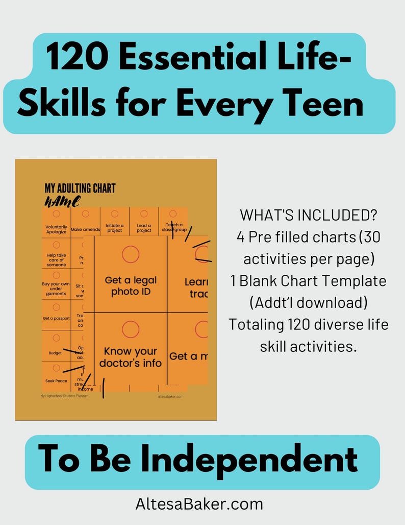 Teen “adulting” Pre-filled Charts - Etsy