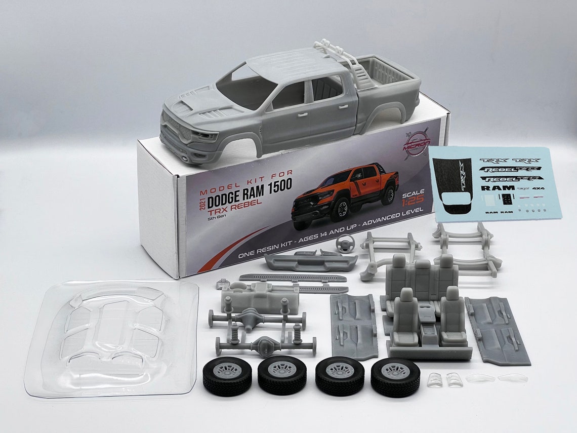 1:25 RAM 1500 TRX Rebel 5th Gen Resin Model Kit With Rubber Tires and ...