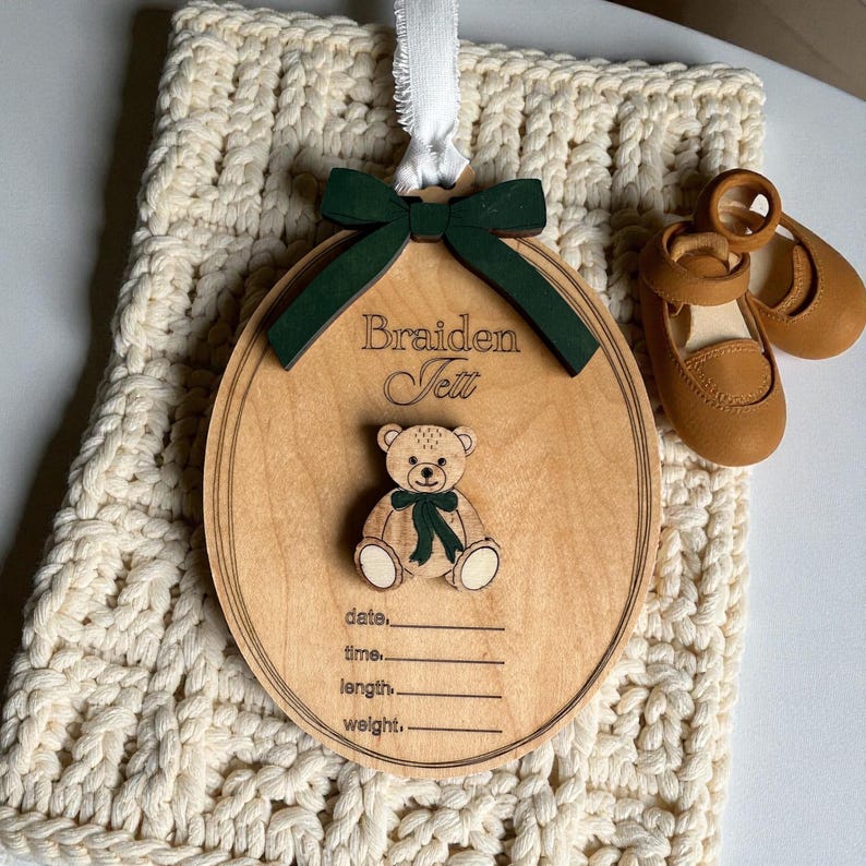 Custom Baby Bear Announcement Sign, Wooden Stat Keepsake, Laser ...