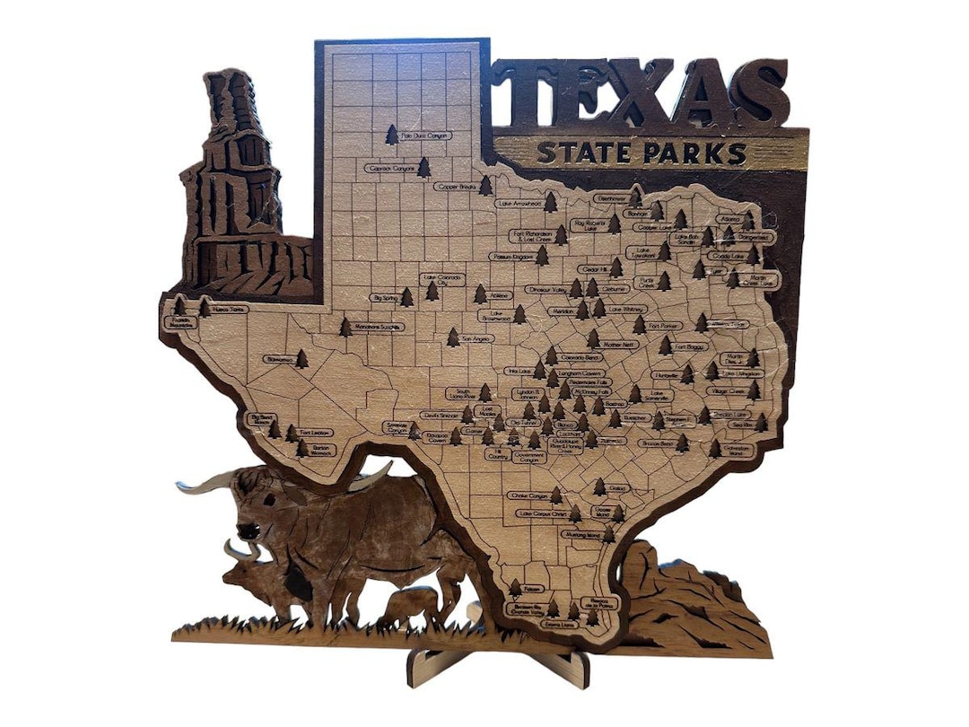 Texas State Park Travel Map,hand Painted 3-layer Wood Map, Adventure ...