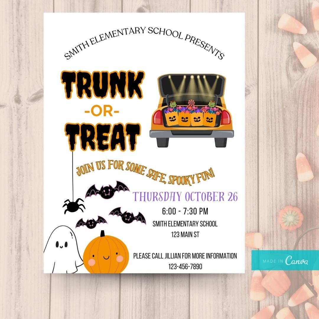 Halloween Trunk or Treat Flyer, Fall Festival Flyer, Harvest Festival ...