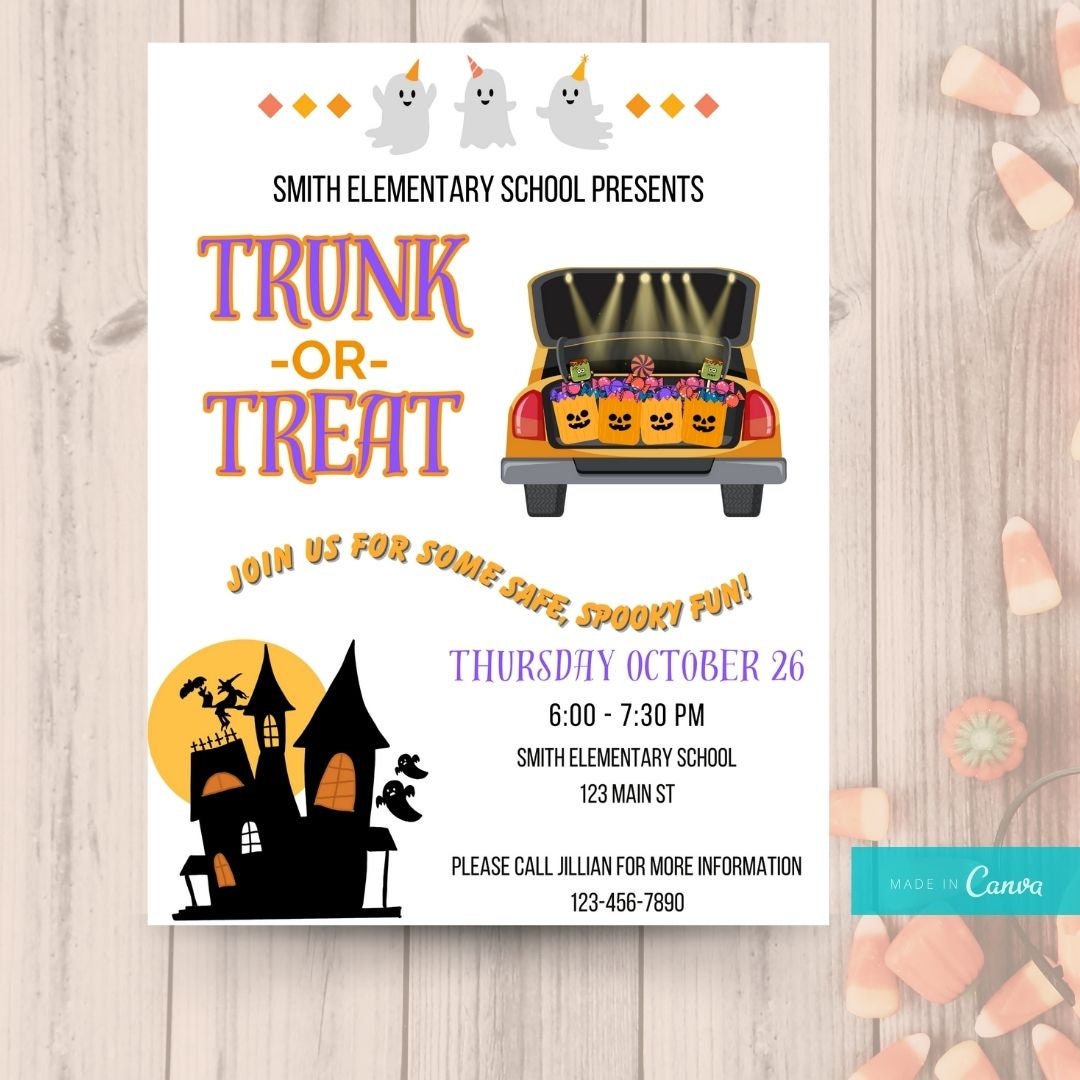 Halloween Trunk or Treat Flyer, Fall Festival Flyer, Harvest Festival ...