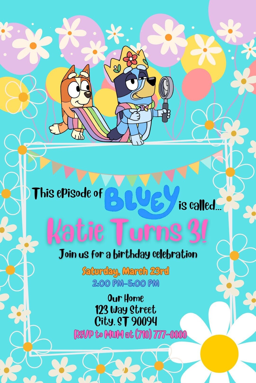 Bluey & Bingo Birthday Invitation Girl Birthday Party Invite - Etsy