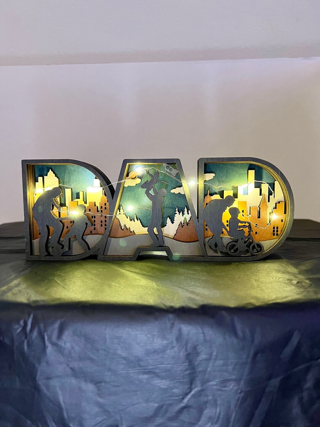 3D Wooden DAD Desktop Decoration With LED Light - Etsy