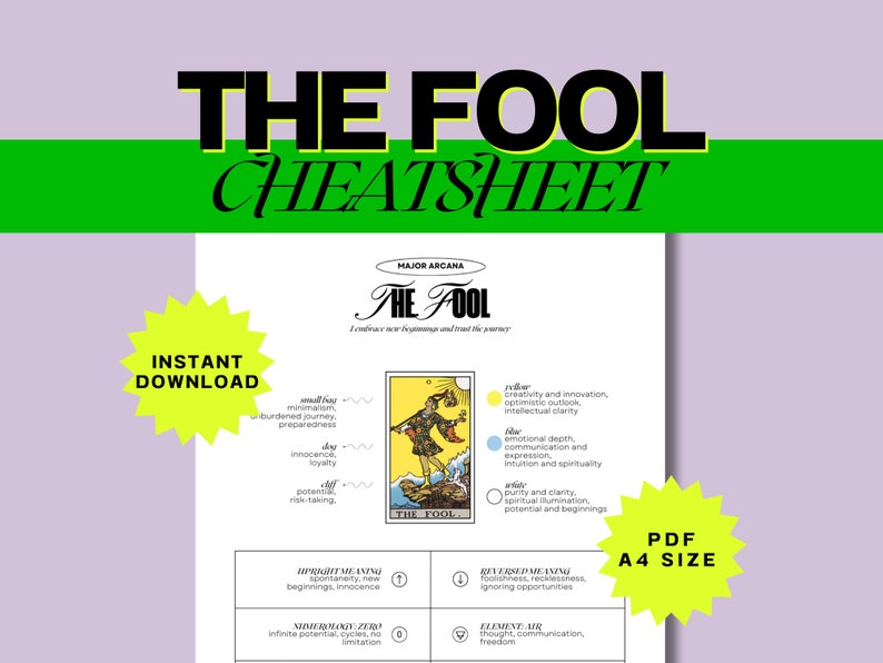 The Fool Tarot Cheat Sheet - Detailed A4 PDF | Upright & Reversed ...