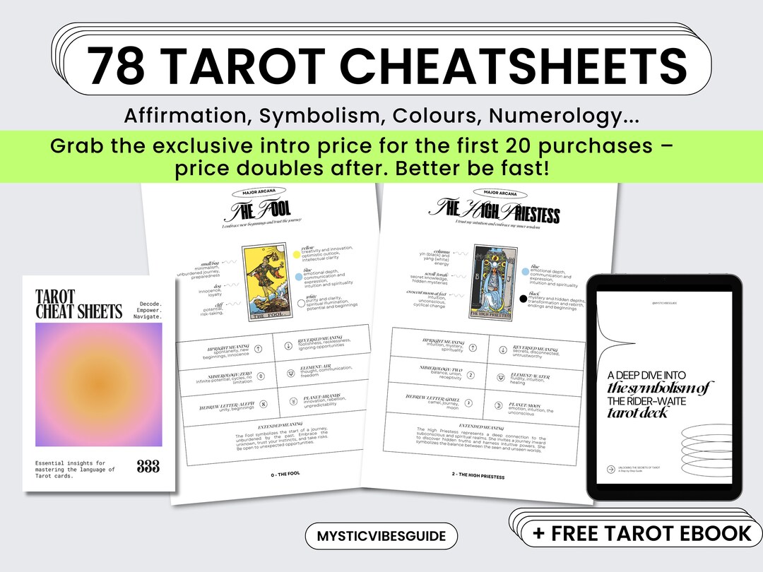 Tarot Symbolism Cheat Sheets 78 Rider Waite Card Meaning for Beginner ...