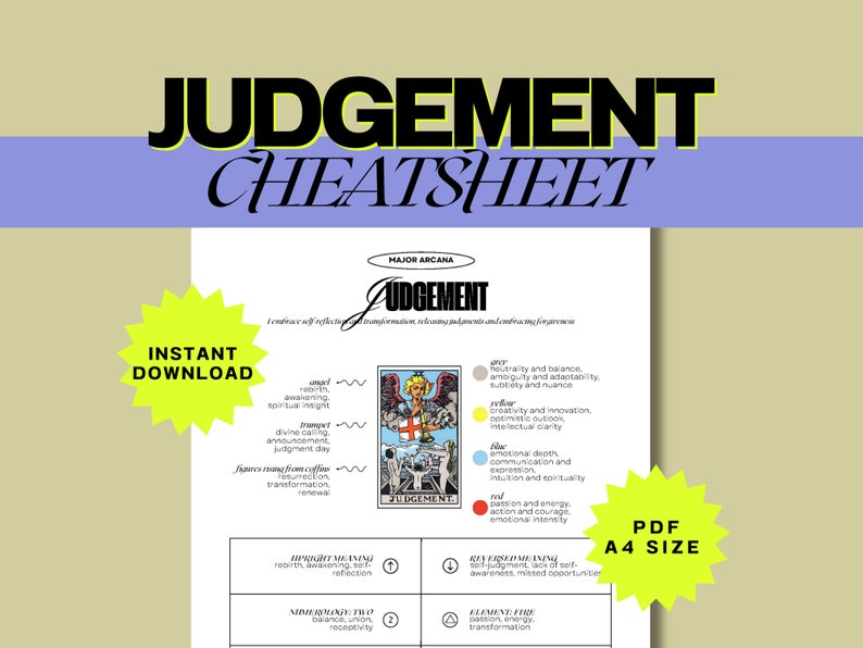Judgement Tarot Cheat Sheet - Detailed A4 PDF | Upright & Reversed Meanings, Symbols, Numerology ...