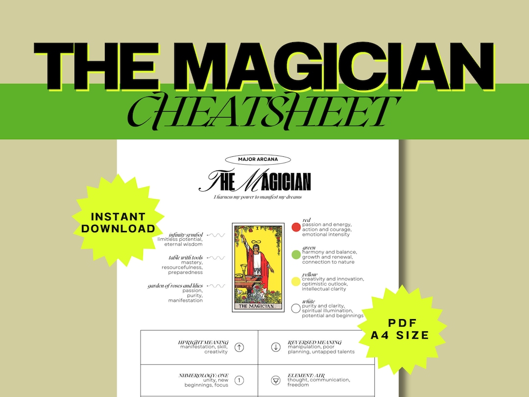 The Magician Tarot Cheat Sheet - Detailed A4 PDF | Upright & Reversed ...